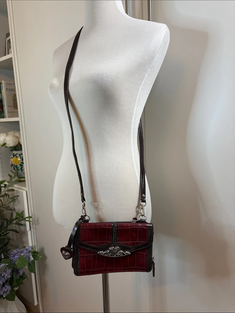 Brighton | Bags | Brighton Red Crocembossed Crossbody With Dark Brown ...